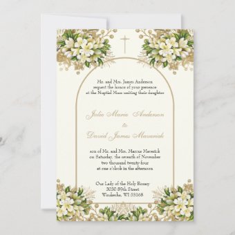 Catholic Elegant Floral Religious Wedding Invitation | Zazzle