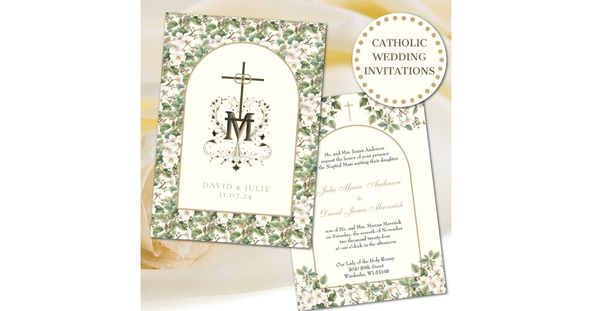 Catholic Elegant Floral Religious Wedding Invitation | Zazzle