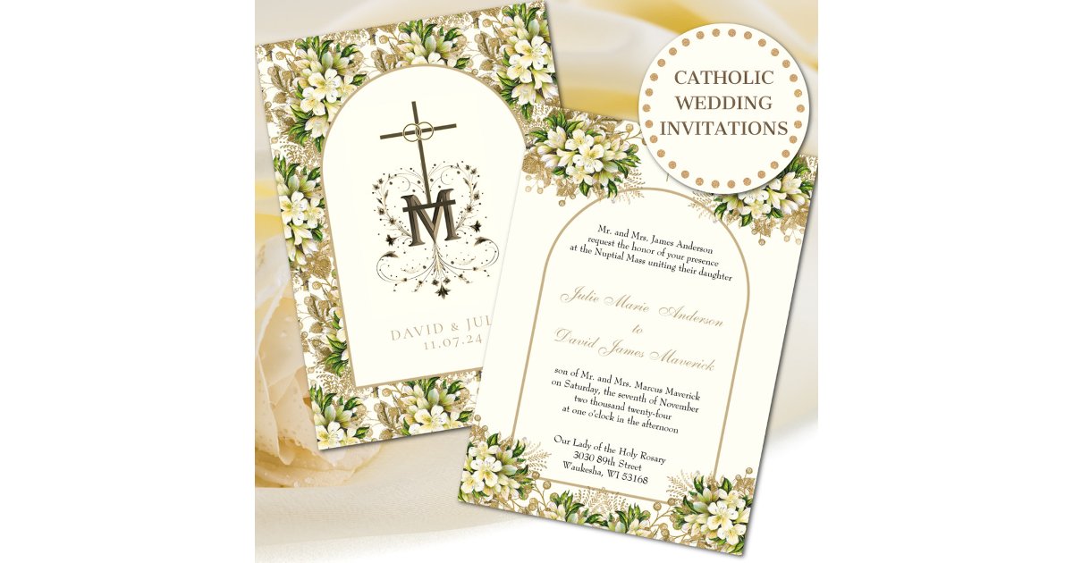 Catholic Elegant Floral Religious Wedding Invitation | Zazzle