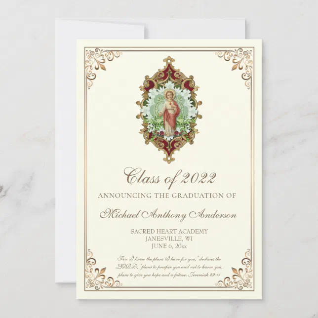 Catholic Elegant Religious Jesus Graduation Invitation | Zazzle