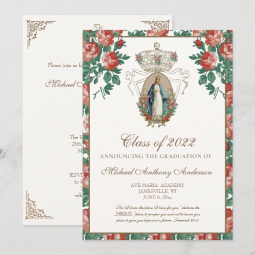 Catholic Elegant Religious Marian Graduation Invit Invitation | Zazzle
