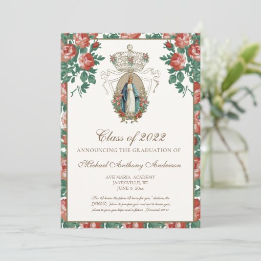 Catholic Elegant Religious Marian Graduation Invit Invitation | Zazzle