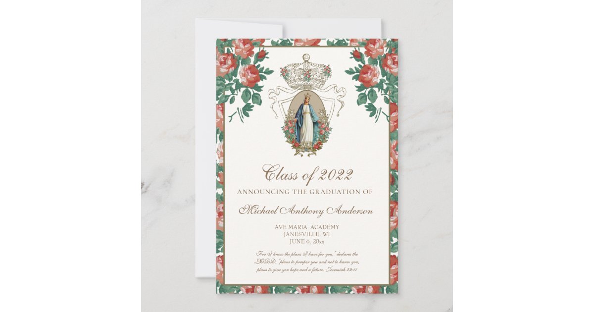 Catholic Elegant Religious Marian Graduation Invit Invitation | Zazzle