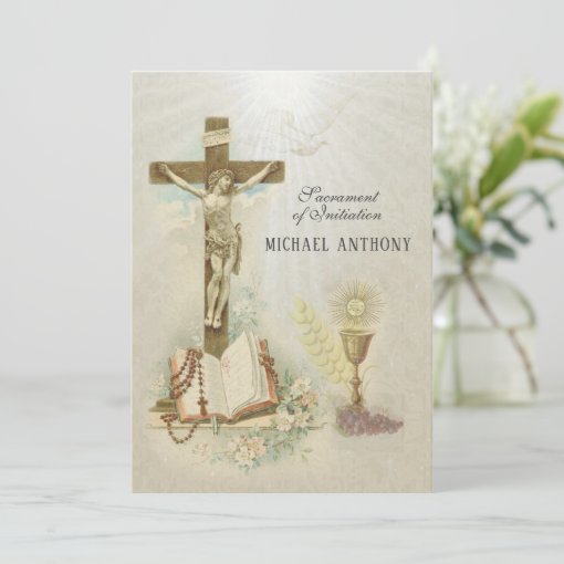 Catholic Elegant Sacrament of Initiation Invitation | Zazzle