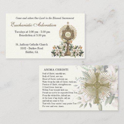 Catholic Eucharistic Adoration Floral Prayer Enclosure Card | Zazzle