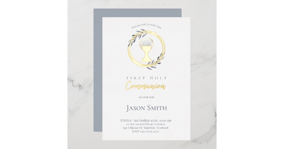 Catholic First Holy Communion Foil Invitation | Zazzle