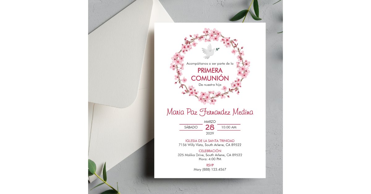 Catholic First Holy Communion Spanish Pink Flowers Invitation | Zazzle