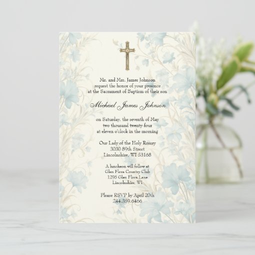 Catholic Floral Baptism Christening Baby Scripture Invitation | Zazzle