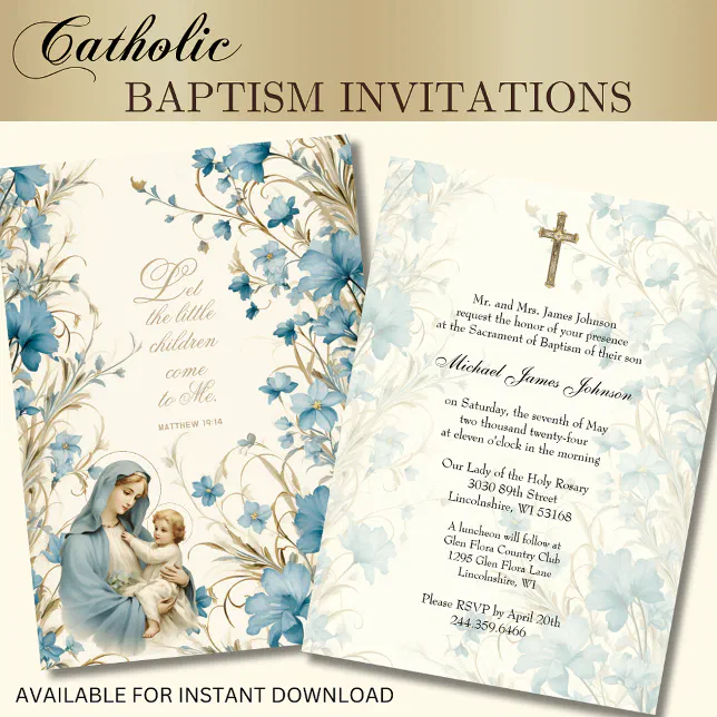 Catholic Floral Baptism Christening Baby Scripture Invitation | Zazzle