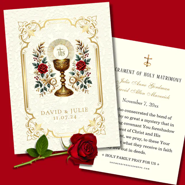 Catholic Floral Eucharist Wedding Holy Card | Zazzle