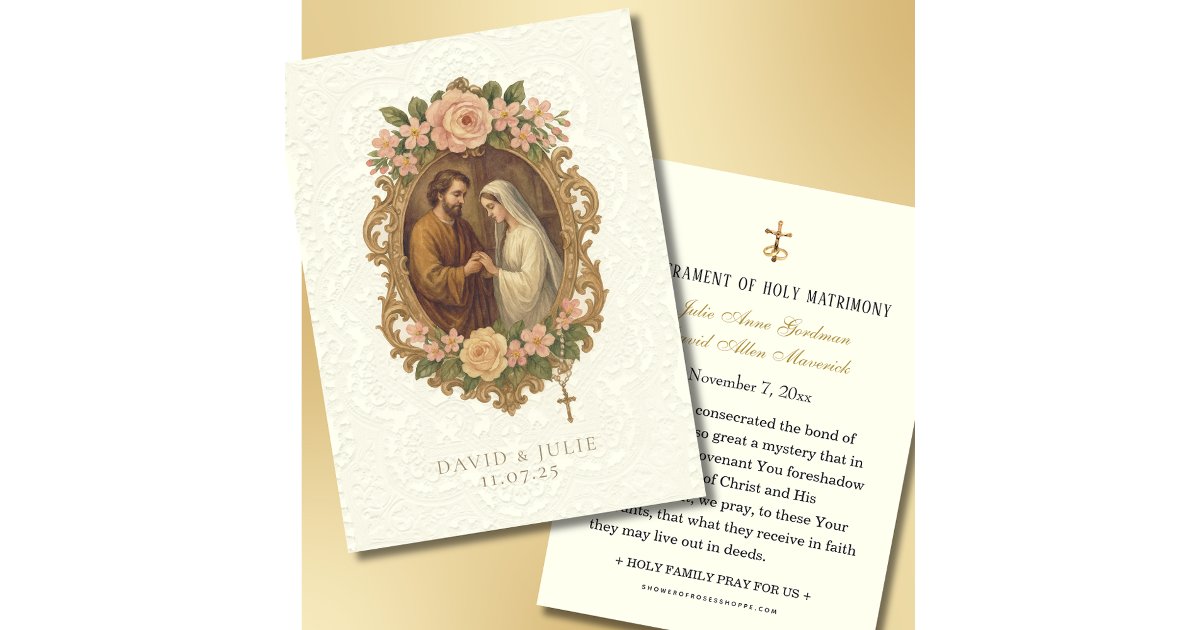 Catholic Floral Gold Wedding Holy Card | Zazzle