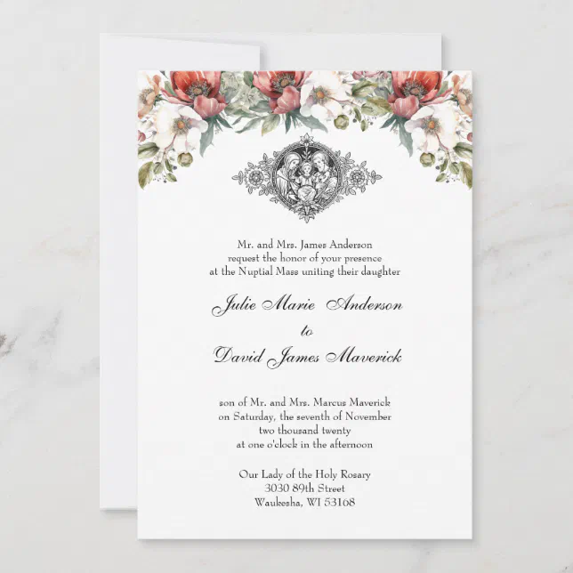 Catholic Floral Holy Family Wedding Invitation | Zazzle