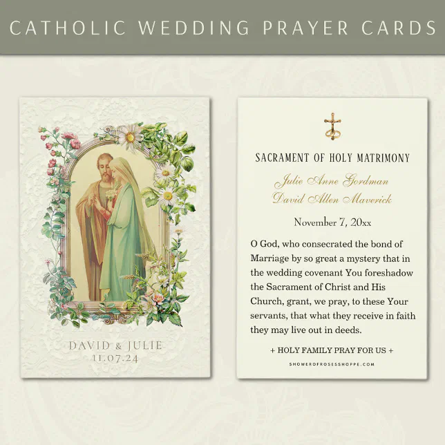 Catholic Floral Mary & Joseph Wedding Holy Card | Zazzle