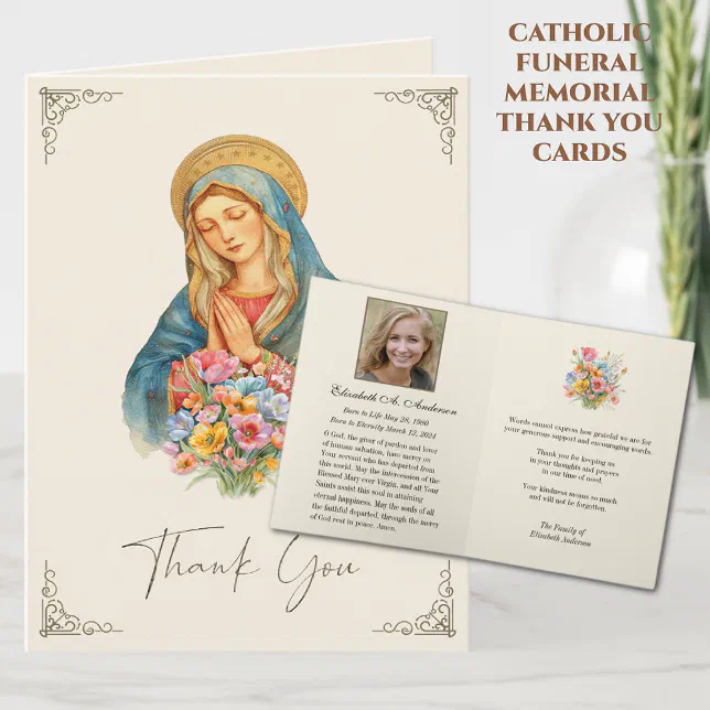 Catholic Funeral Blessed Mary Thank you Note Card | Zazzle