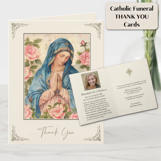 Catholic Funeral Blessed Mary Thank you Note Card | Zazzle