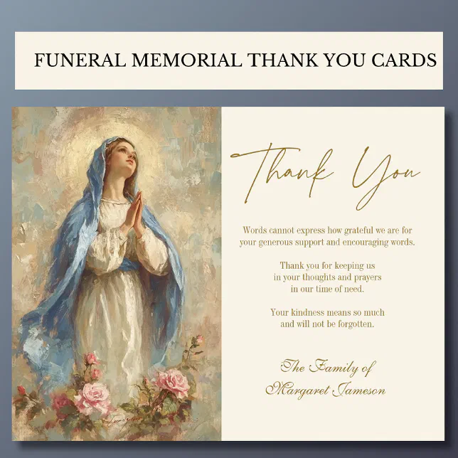 Catholic Funeral Memorial Blessed Virgin Mary Thank You Card | Zazzle