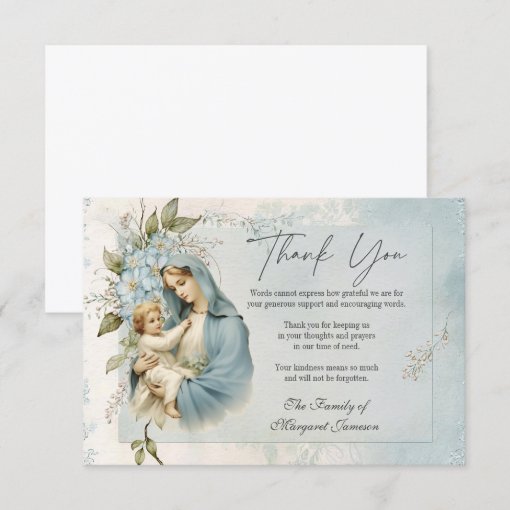 Catholic Funeral Memorial Jesus Virgin Mary Thank You Card | Zazzle