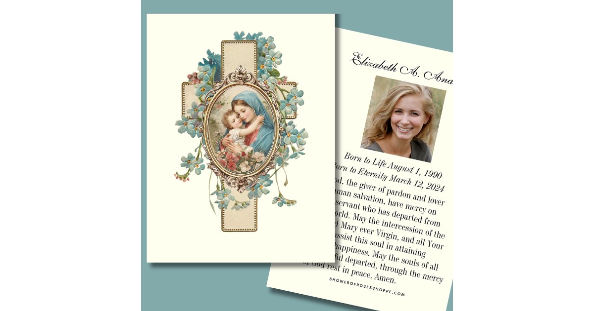 Catholic Funeral Memorial Mary Jesus Prayer Cards | Zazzle