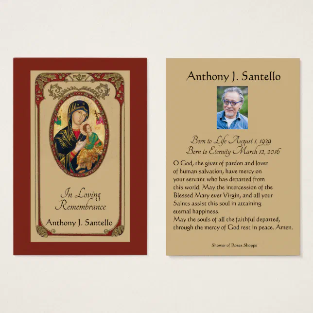 Catholic Funeral Memorial Prayer Holy Card | Zazzle