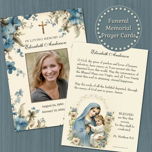 Catholic Funeral Photo Memorial Prayer Announcement | Zazzle