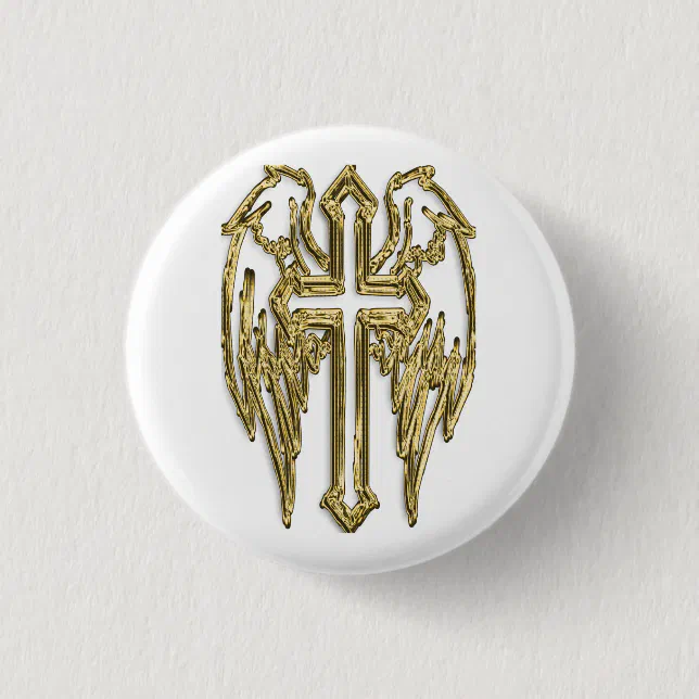 catholic-gold cross white button | Zazzle