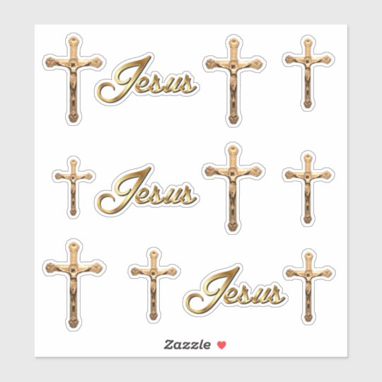 Catholic Gold Crucifix Cross Jesus Corpus Sticker | Zazzle.com