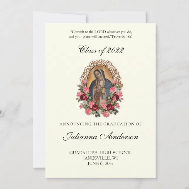 Catholic Guadalupe Elegant Religious Graduation Invitation | Zazzle