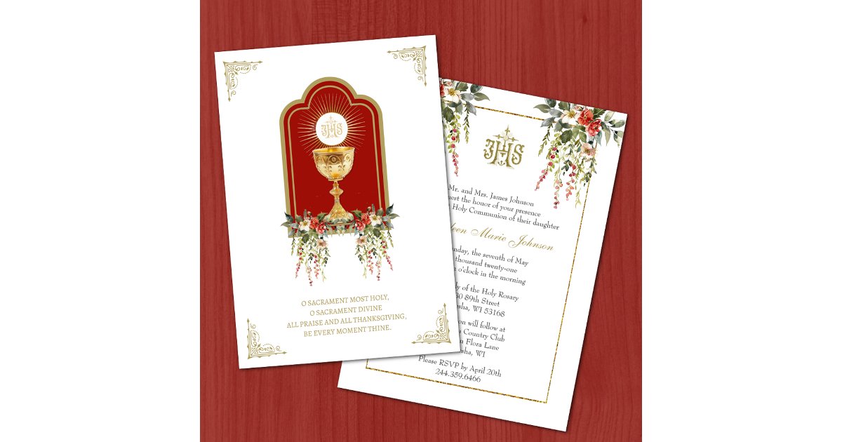 Catholic Holy Communion Elegant Floral Invitation | Zazzle