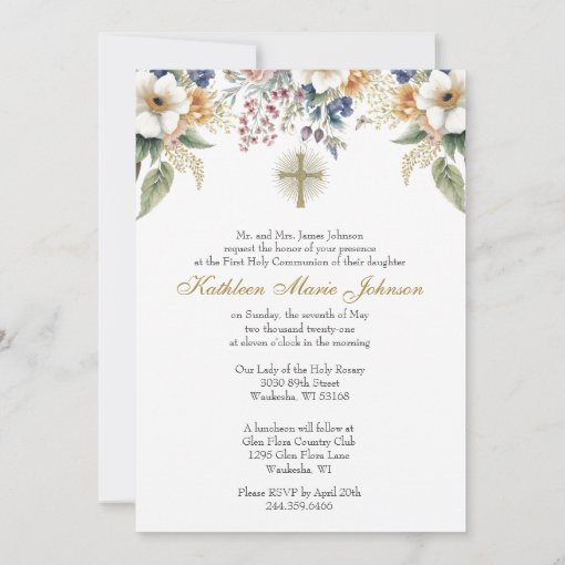 Catholic Holy Communion Floral Eucharist Invitation | Zazzle