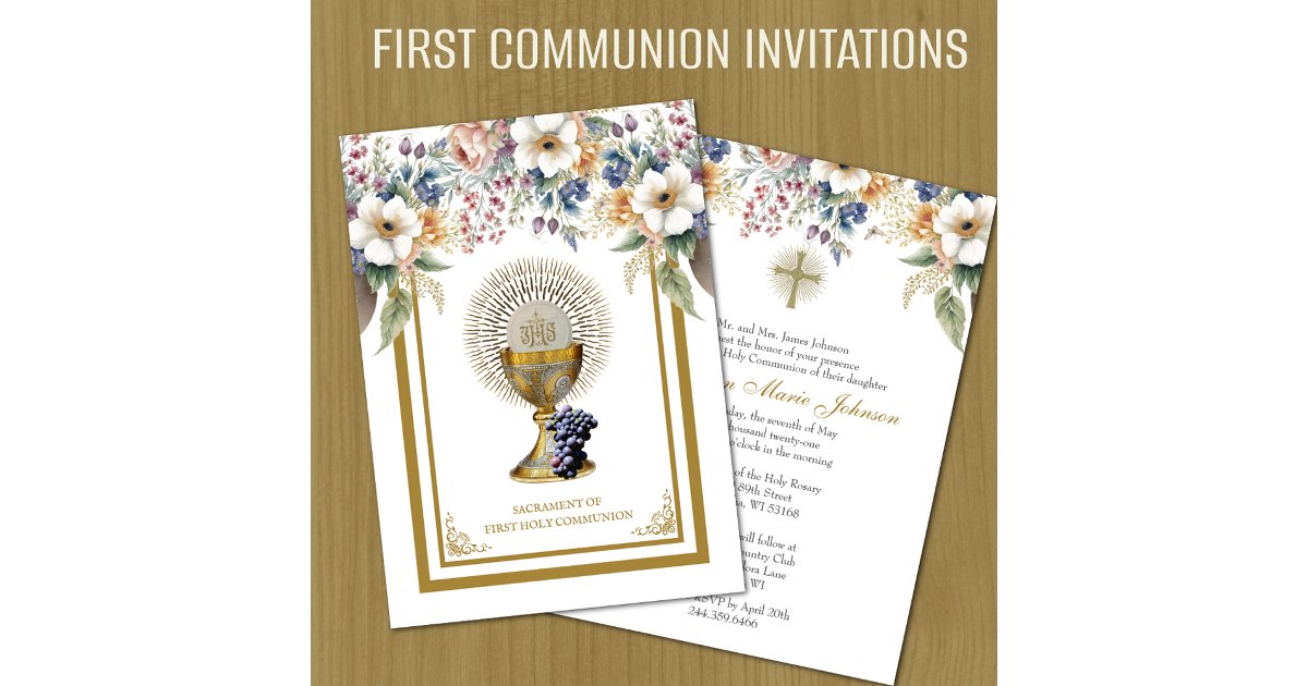 Catholic Holy Communion Floral Eucharist Invitation | Zazzle