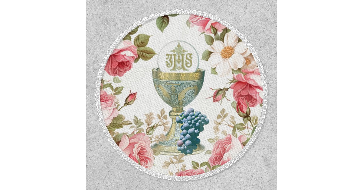 Catholic Holy Communion Pink Roses Floral Patch | Zazzle