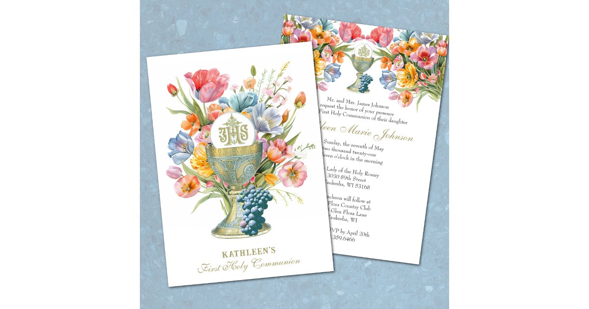 Catholic Holy Communion Spring Floral Invitation | Zazzle