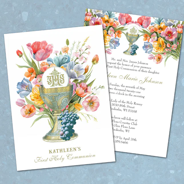 Catholic Holy Communion Spring Floral Invitation | Zazzle
