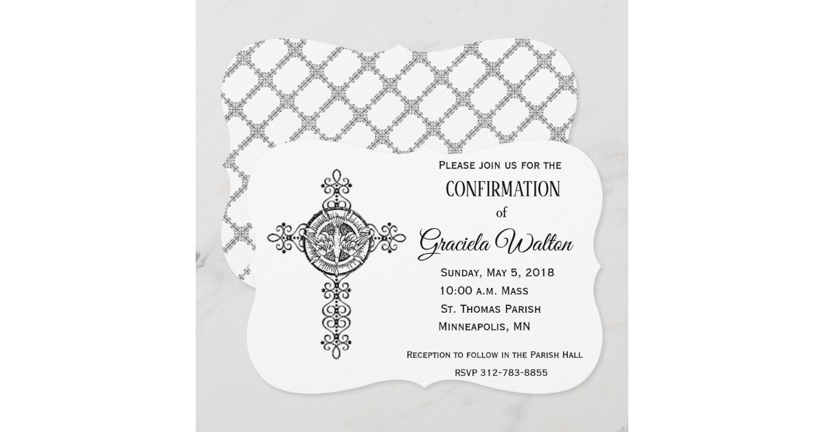 Catholic Holy Spirit Dove Cross Confirmation Invitation | Zazzle