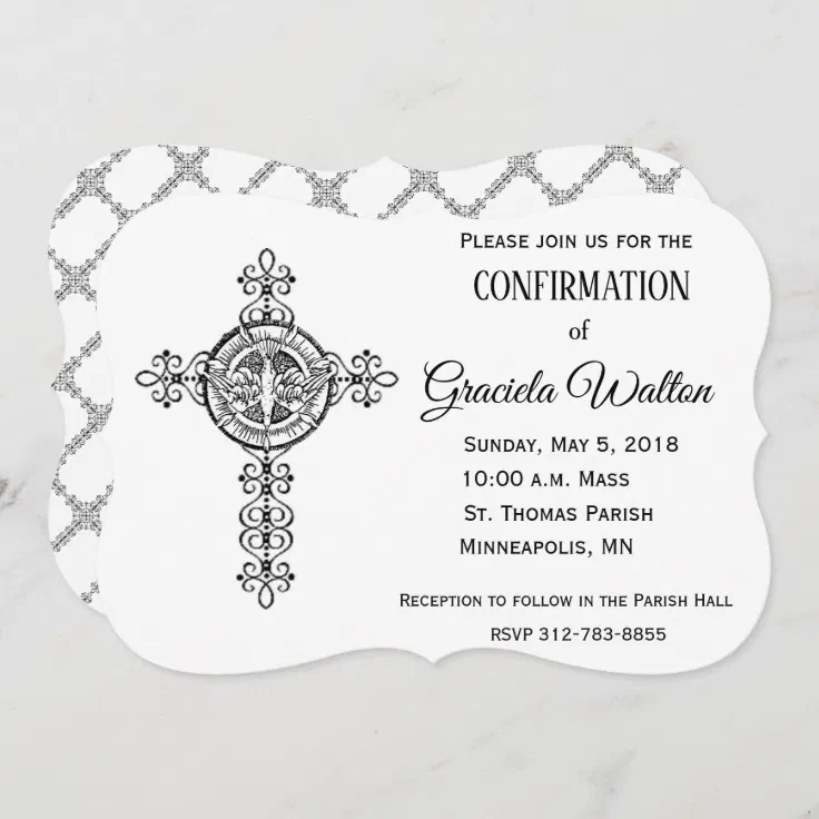 Catholic Holy Spirit Dove Cross Confirmation Invitation | Zazzle