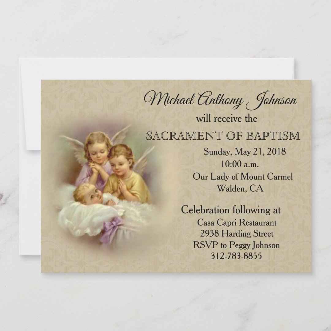 Catholic Infant Baptism Angels Invitations | Zazzle