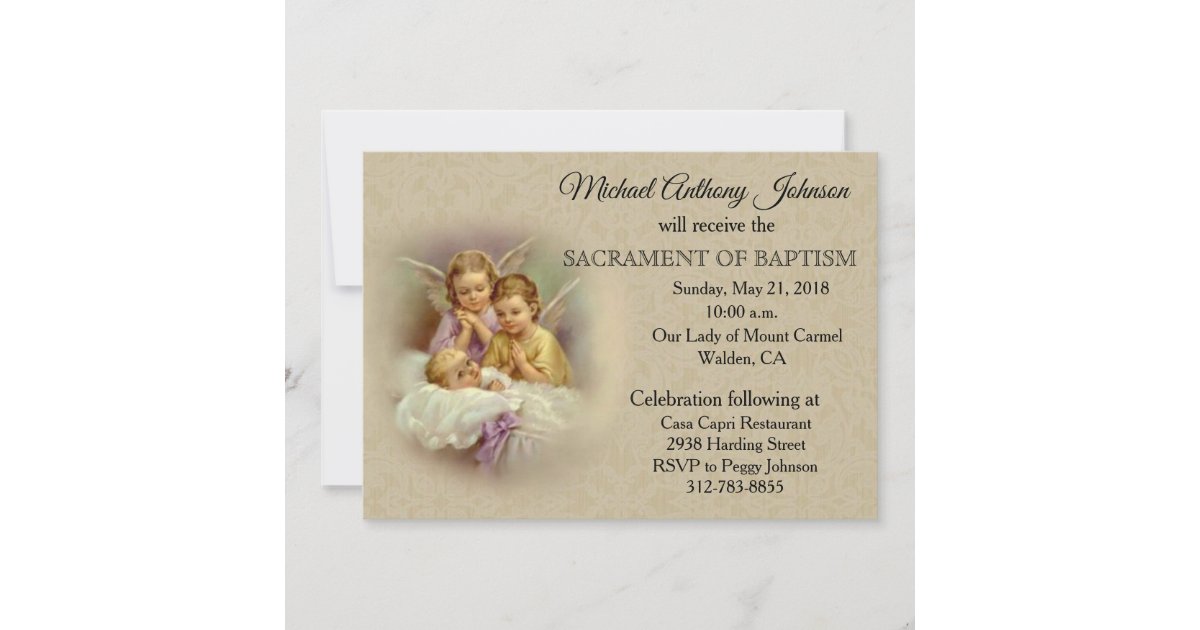 Catholic Infant Baptism Angels Invitations | Zazzle