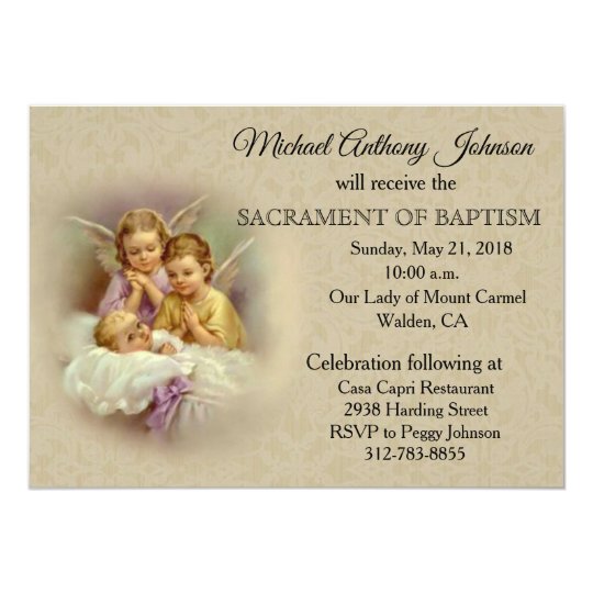 Catholic Infant Baptism Angels Invitations | Zazzle.com