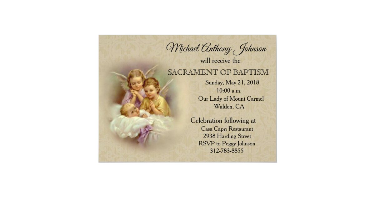 Catholic Infant Baptism Angels Invitations | Zazzle.com