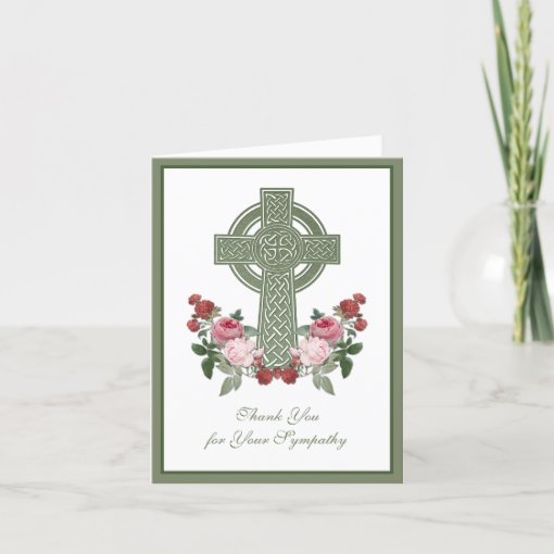 Catholic Irish Celtic Cross Roses Condolence Thank You Card | Zazzle