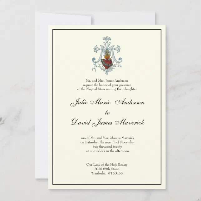 Catholic Ivory Immaculate Heart of Mary Wedding Invitation | Zazzle