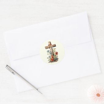 Catholic Jesus Crucifixion Floral Cross Classic Round Sticker | Zazzle