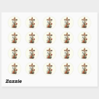 Catholic Jesus Crucifixion Floral Cross Classic Round Sticker | Zazzle