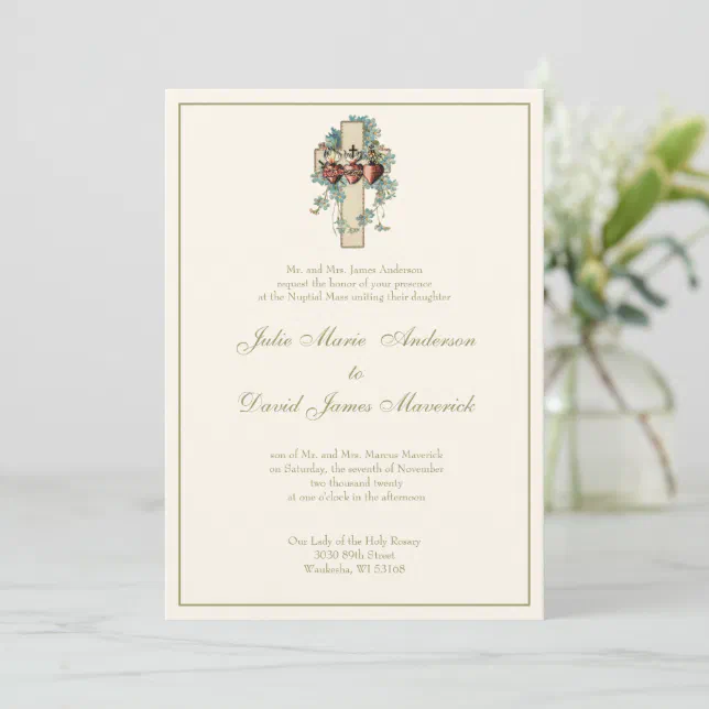 Catholic Jesus Mary Joseph Floral Wedding Invitation | Zazzle