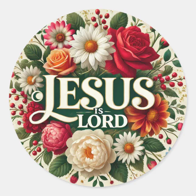 Catholic Jesus on Crucifix Roses Classic Round Sticker | Zazzle