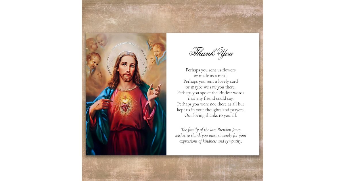 Catholic Jesus Sympathy Funeral thank You Card | Zazzle