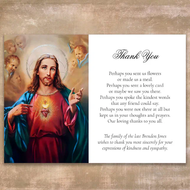 Catholic Jesus Sympathy Funeral thank You Card | Zazzle