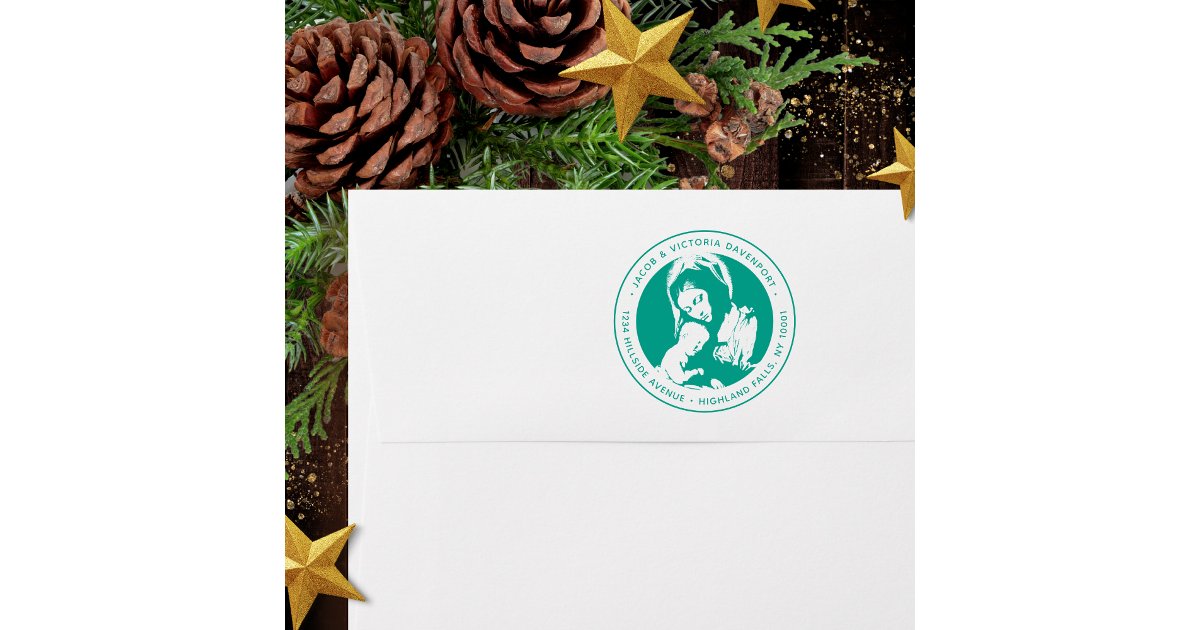 Catholic Madonna and Child Green Return Address Self-inking Stamp | Zazzle