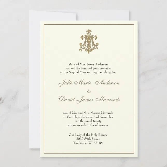 Catholic Marian Wedding Reception Combo Invitation | Zazzle
