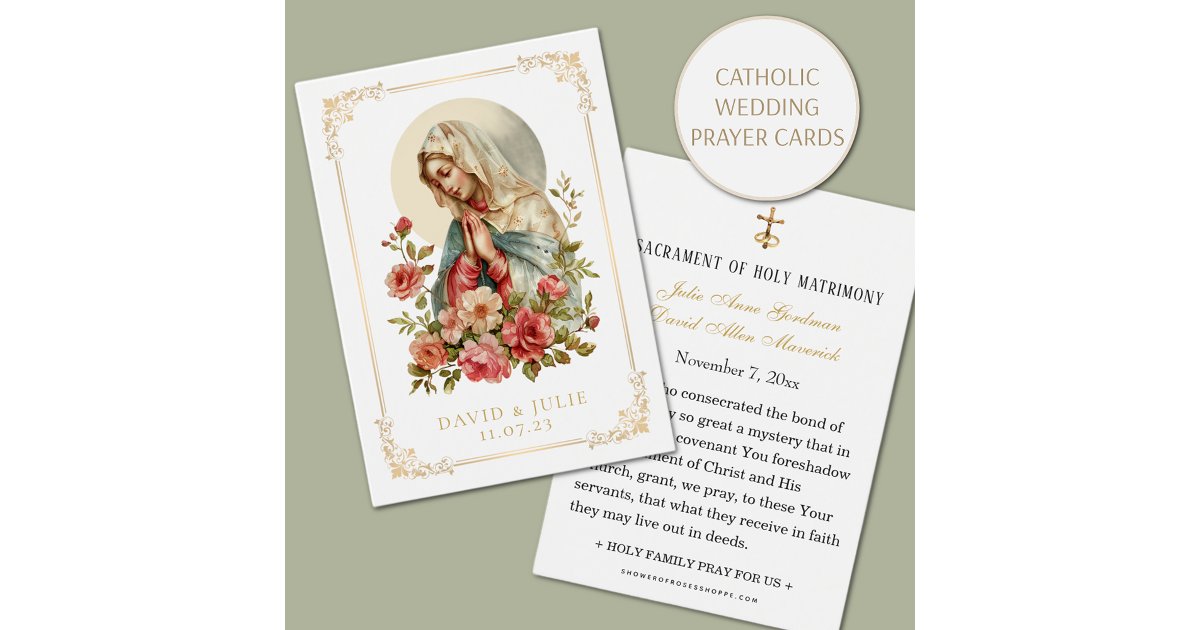 Catholic Mary Floral Wedding Prayer Card | Zazzle